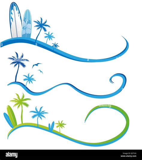 Wawe Background Set With Palm Tree Isolated Stock Vector Image And Art