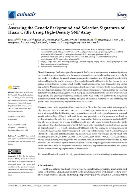 Pdf Assessing The Genetic Background And Selection Signatures Of Huaxi Cattle Using High