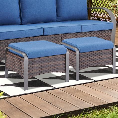 Opohoro Arcmetal Metal And Brown Wicker Outdoor Ottoman With Olefin