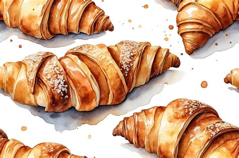 Premium Photo Watercolor Illustration Of Croissant On A White