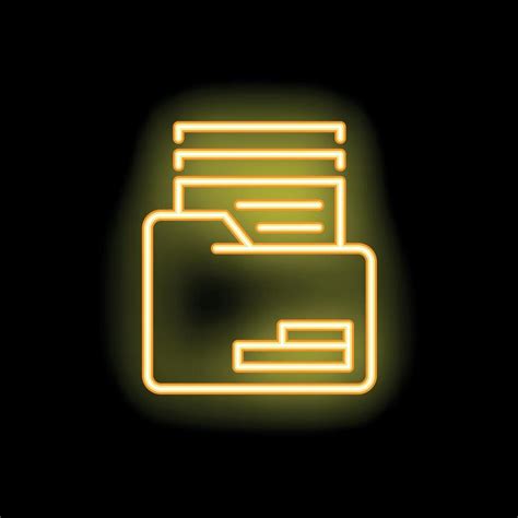 Neon Yellow Folder Icon With Documents Representing Data Storage