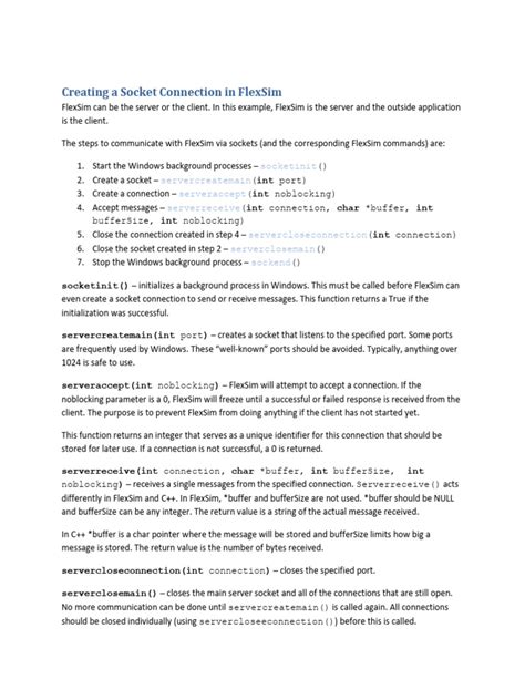 Creating A Socket Connection In Flexsim Pdf Integer Computer Science Port Computer