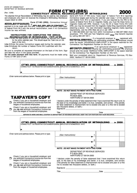 Form Ct W3 Drs Connecticut Annual Reconciliation Of Withholding 2000 Printable Pdf Download