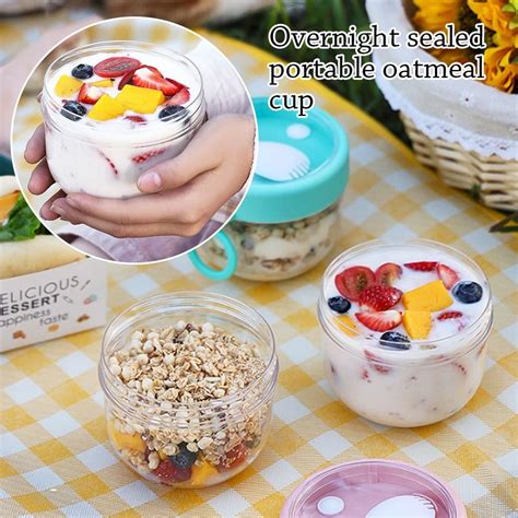 재사용 가능한 휴대용 오트밀 컵 뚜껑 및 스푼 포함 식사 준비 용기 1 박 용기 600ml Aliexpress
