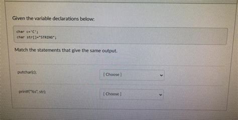 Solved Given The Variable Declarations Below Char Char