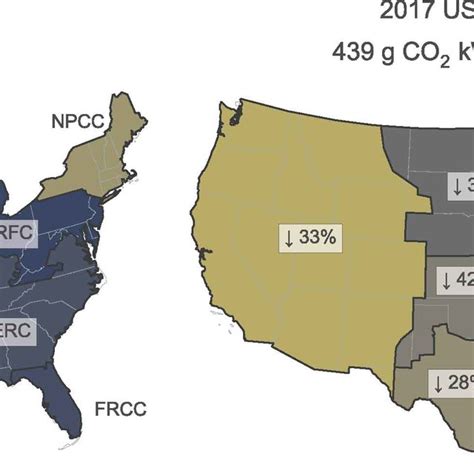 Carbon Intensity Of Electricity By Nerc Region With State Lines Shown Download Scientific