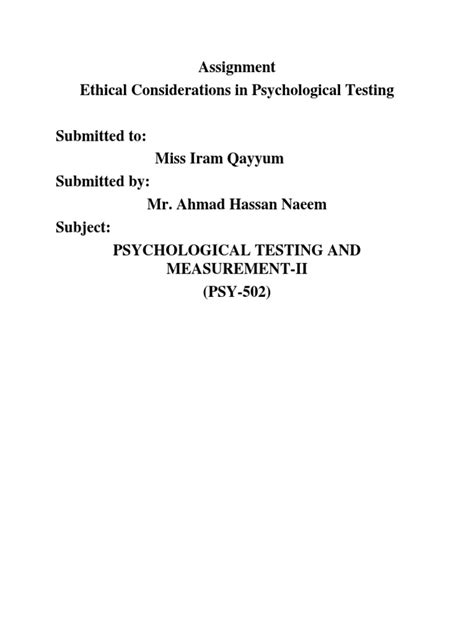 Ethical Consideration In Testing Pdf Psychology Clinical Psychology
