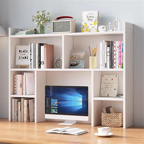 Solkin Desk Hutch For Dorm Desktop Bookshelf White Desk Shelves For Top Of Desk