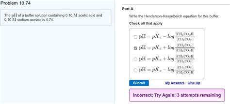 Solved Problem 10 74 The PH Of A Buffer Solution Containing Chegg Com