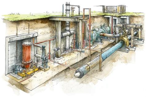 Artistic Cross Section Illustrating An Underground Fuel System With