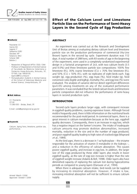 Pdf Effect Of The Calcium Level And Limestone Particle Size On The