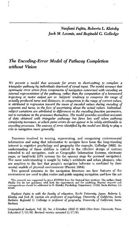 Pdf The Encoding Error Model Of Pathway Completion Without Vision Et