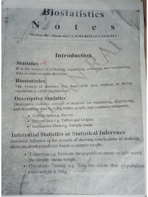 Biostatistics Notes Pdf