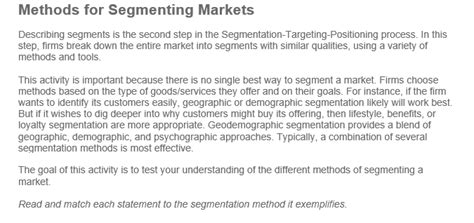 Solved Methods For Segmenting Markets Describing Segments Is