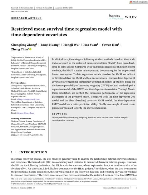 Pdf Restricted Mean Survival Time Regression Model With Time‐dependent Covariates
