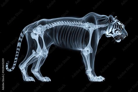 Glowing X Ray Of A Tiger Showing Detailed Skeletal Structure And