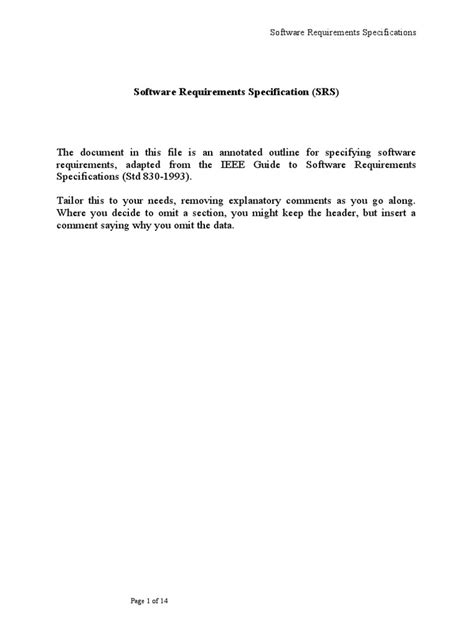 Software Requirements Specification Srs Pdf Specification Technical Standard