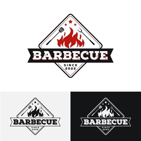 바베큐 그릴 바베큐 소박한 빈티지 배지 로고 프리미엄 벡터