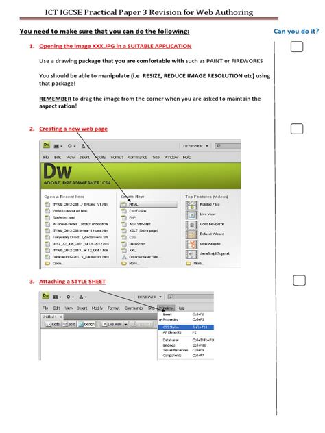 Ict Igcse Paper 3 Revision Webauthoring Pdf Hyperlink Html Element