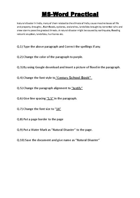 Ms Word Practical I Want To Learn Computer Ms Word Practical