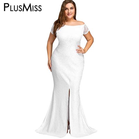 Plus Size Off The Shoulder Lace Crochet Split Formal Maxi Long Dress