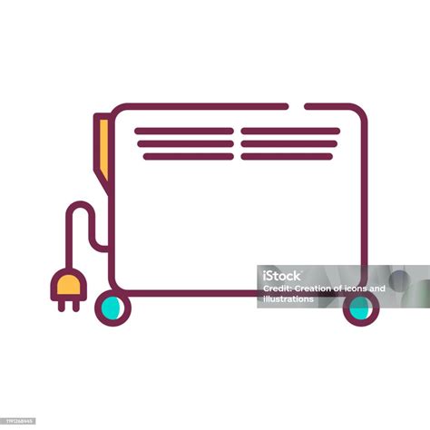 히터 색상 선 아이콘입니다 바퀴 덕분에 이동할 수 있습니다 방을 가열합니다 웹 페이지 모바일 앱 프로모션에 대한 픽토그램 Ui Ux Gui 디자인 요소입니다 0명에 대한