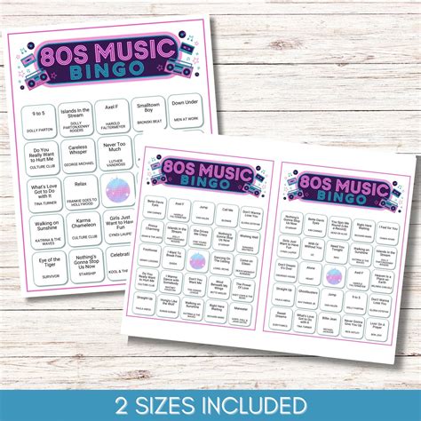 80s Music Bingo 100 Printable Bingo Cards Fun Party Game Digital