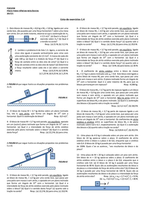 Física Para Biologia Lista 1 4 Fis01038 Para Lista De 1 1 Dois