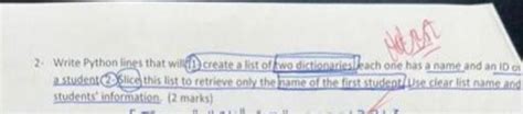 Solved 2 Write Python Lines That Will1 Create A List Of