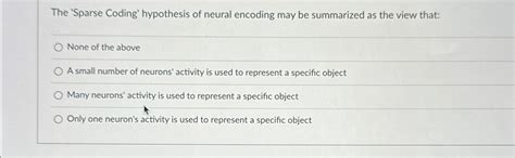Solved The Sparse Coding Hypothesis Of Neural Encoding May