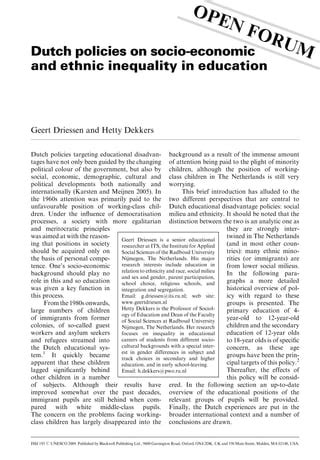 Geert Driessen Hetty Dekkers Issj Dutch Policies On Socio