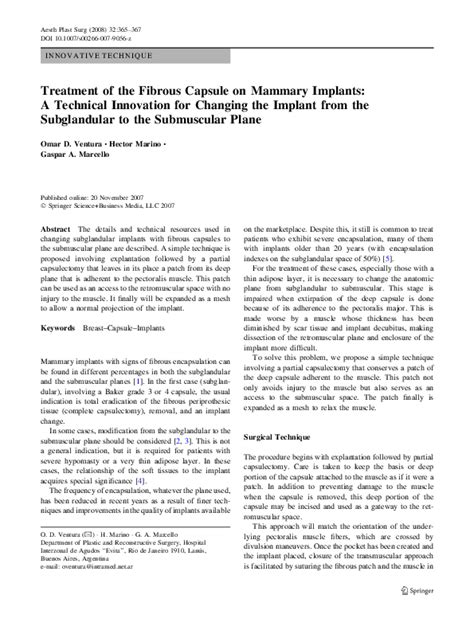 Pdf Treatment Of The Fibrous Capsule On Mammary Implants A Technical