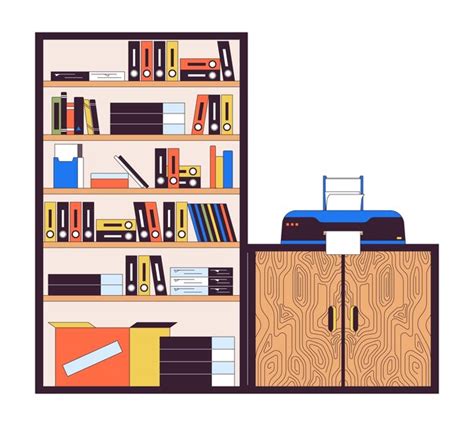 Premium Vector Bookcase And Cabinet With Printer 2d Linear Cartoon Objects