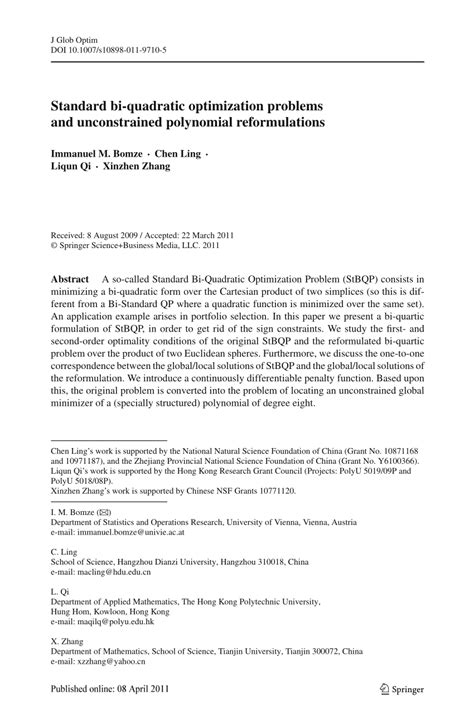 Pdf Standard Bi Quadratic Optimization Problems And Unconstrained Polynomial Reformulations
