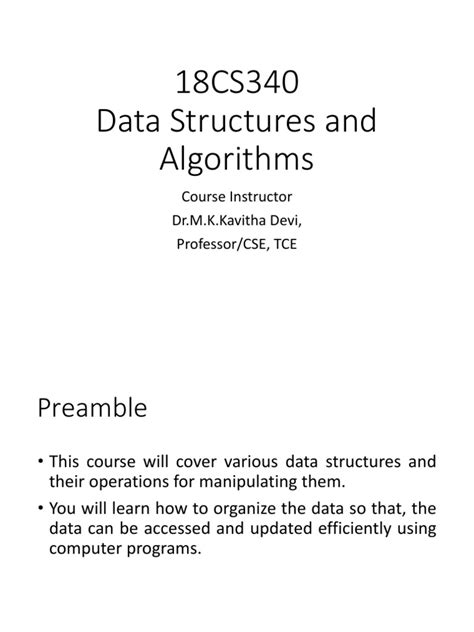 18cs340 Data Structures And Algorithms Course Instructor Drmk
