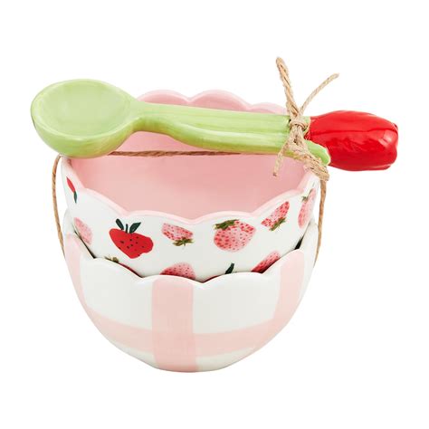 Mud Pie Pink Floral Fruit Tid Bit Bowl 2 X 3 Dia Spoon