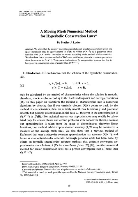 Pdf A Moving Mesh Numerical Method For Hyperbolic Conservation Laws