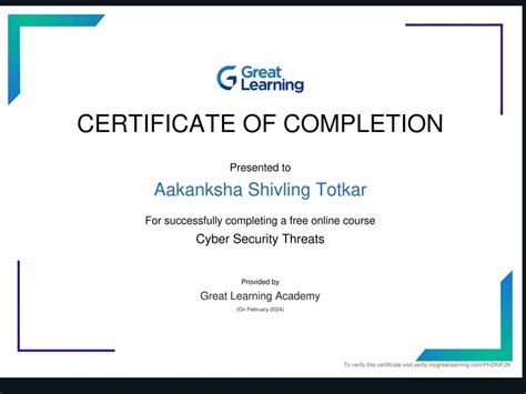 Completed Cyber Security Threats With Greatlearning Aakanksha Totkar Posted On The Topic