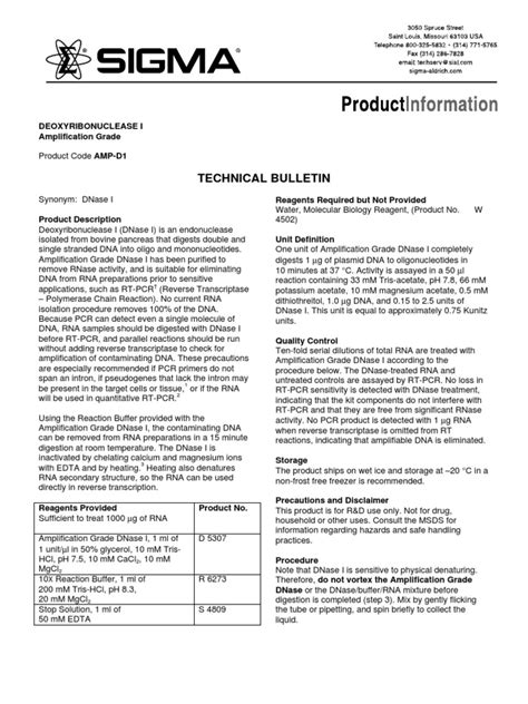 Dnase Sigma Manual Pdf Reverse Transcription Polymerase Chain Reaction Reverse Transcriptase
