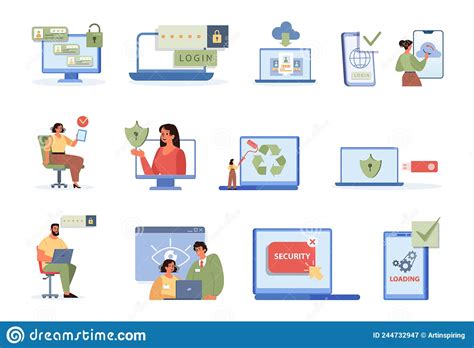 Cyber Or Web Security Set Digital Data Protection And Database Safety Stock Vector