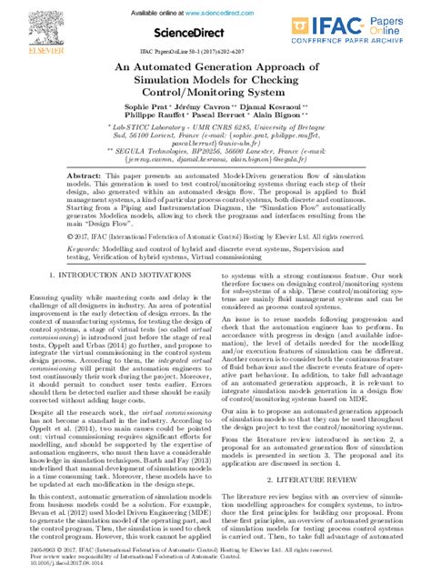 Pdf An Automated Generation Approach Of Simulation Models For Checking Controlmonitoring System