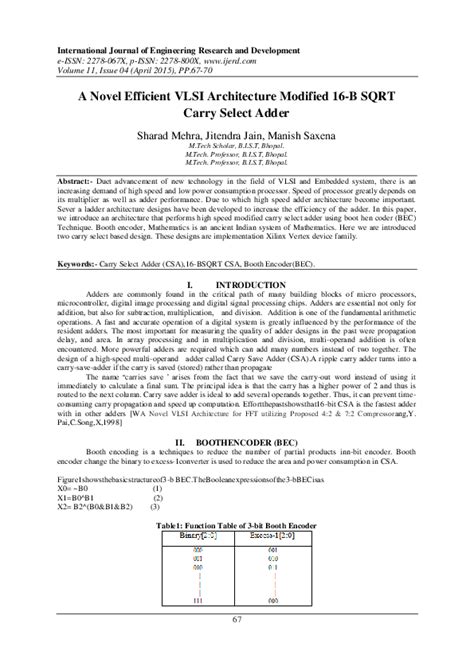 Pdf A Novel Efficient Vlsi Architecture Modified 16 B Sqrt Carry Select Adder