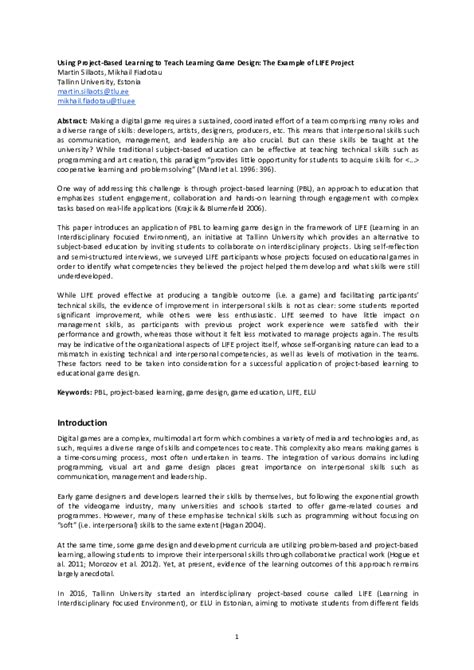 Pdf Using Project Based Learning To Teach Learning Game Design The