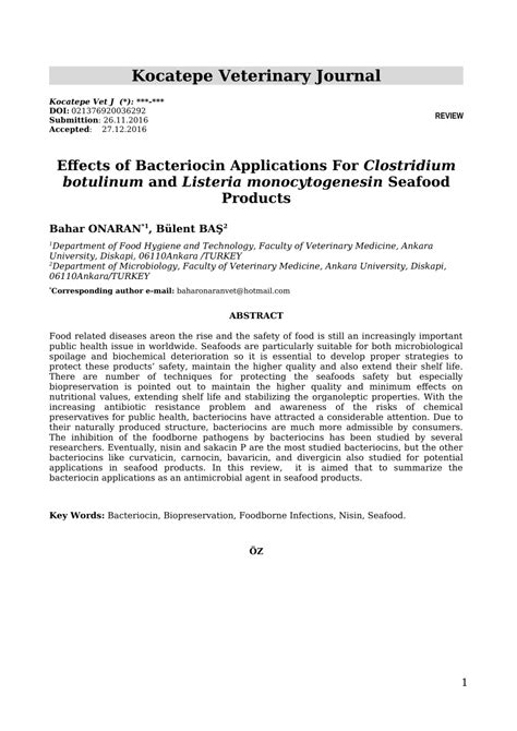 Pdf Effects Of Bacteriocin Applications For Clostridium Botulinum And Listeria Monocytogenesin