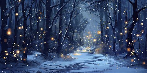 나무에 불빛이 반짝이는 눈 덮인 숲 숲 자연 나무 배경 일러스트 및 사진 무료 다운로드 Pngtree