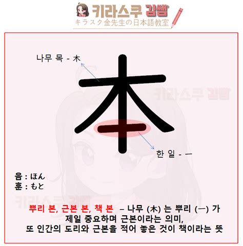 일본초등 1학년한자 근본 본 本소리 음 音마을 촌 村