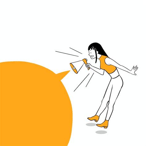 확성기에서 외치는 젊은 여성 캐릭터 프리미엄 벡터