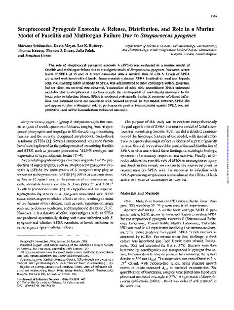 Pdf Streptococcal Pyrogenic Exotoxin A Release Distribution And Role In A Murine Model Of