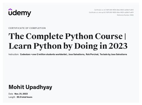 🚀 Completed Intensive Python Course On Udemy 🎓💻 Mohit Upadhyay