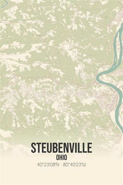 Retro Us Map Of Steubenville Ohio Vintage Street Map Stock
